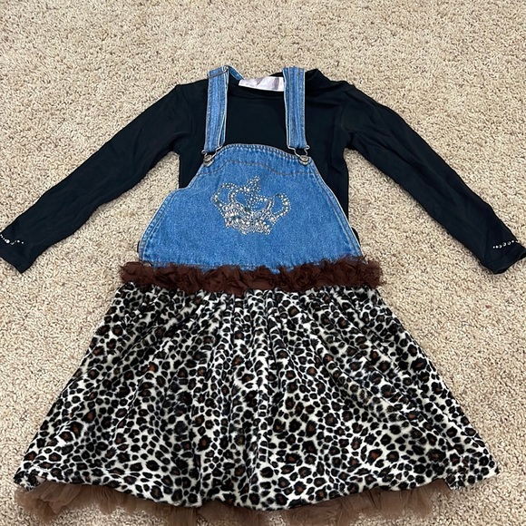 Greggy Girl | Dresses | Greggy Girl Cheetah And Denim Overall Dress ...